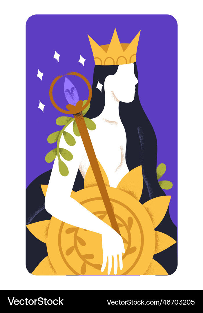 Powerful crowned queen with wand and sun wealth Vector Image