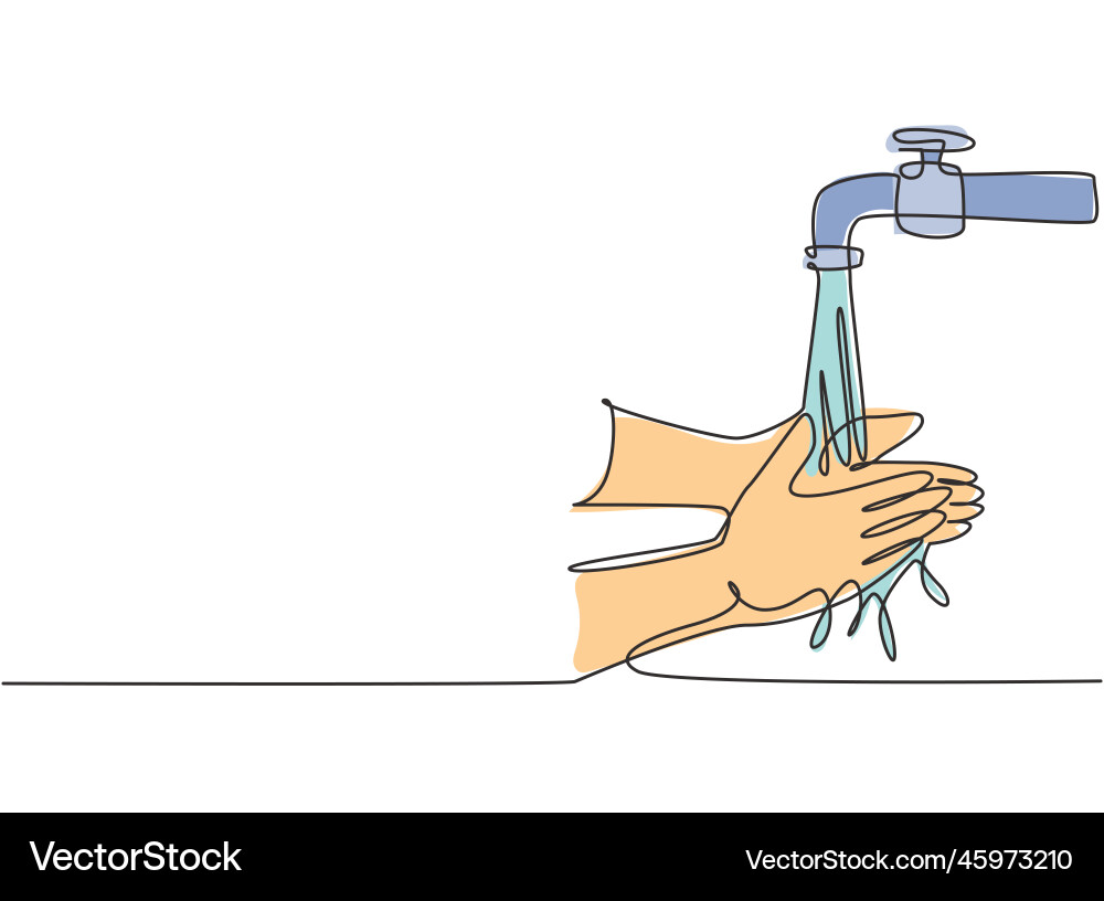 Continuous one line drawing of washing hands Vector Image