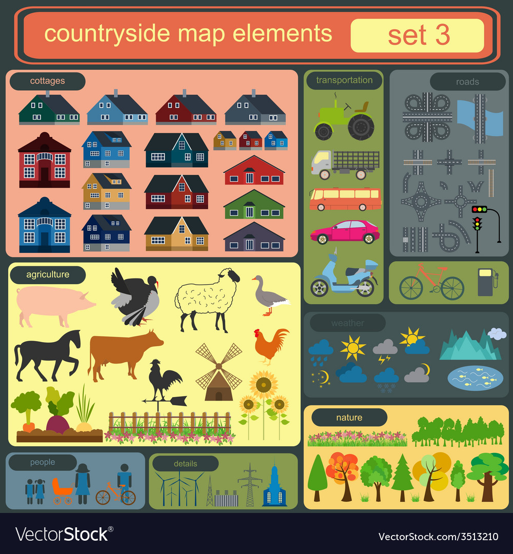 Contryside map elements Royalty Free Vector Image