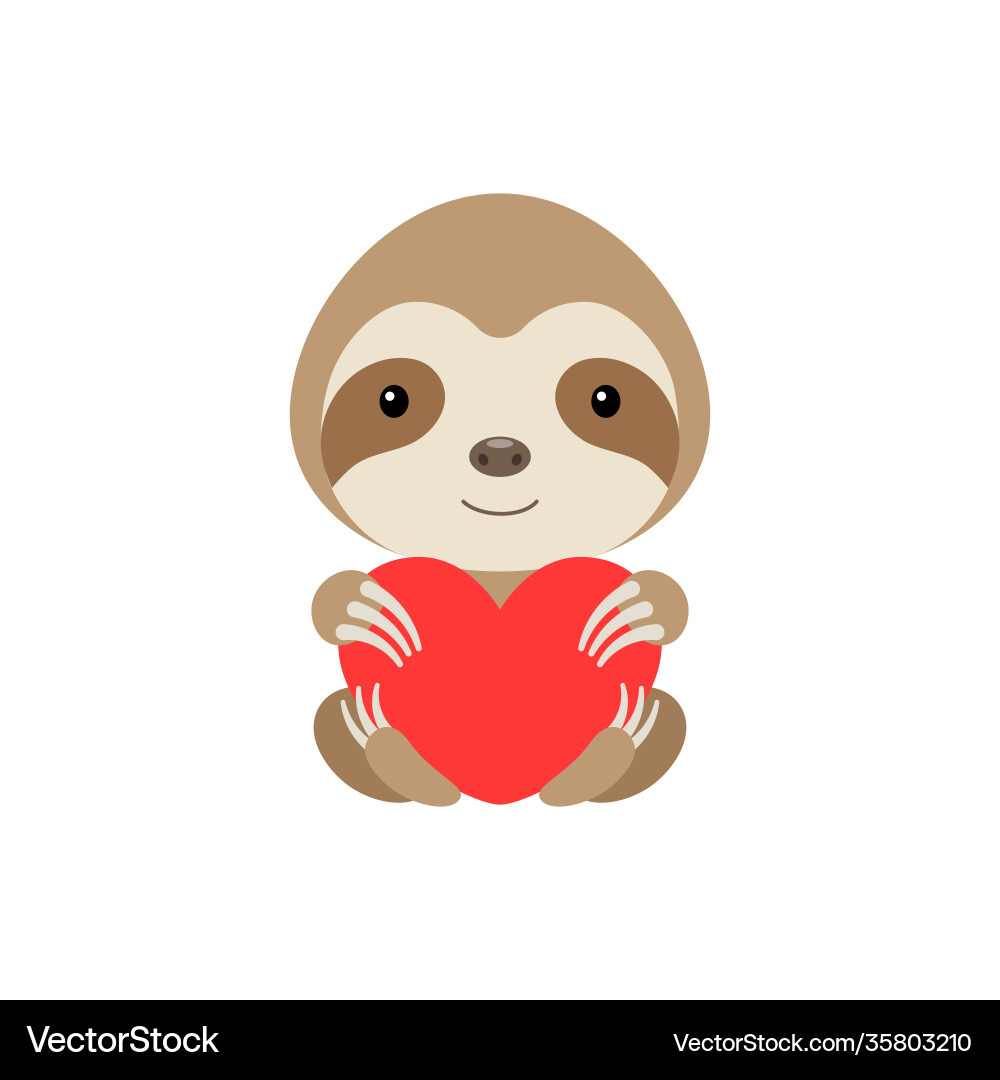 Cute funny sloth with heart on white background Vector Image
