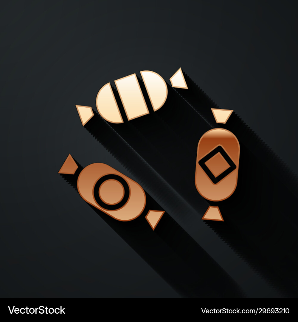 Gold candy icon isolated on black background long Vector Image