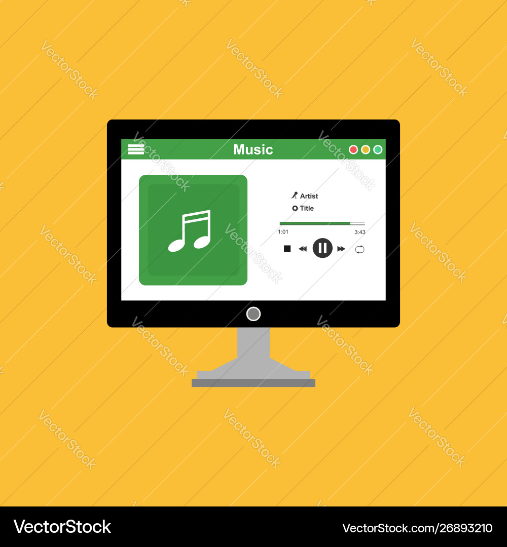 Media player application app template with flat Vector Image