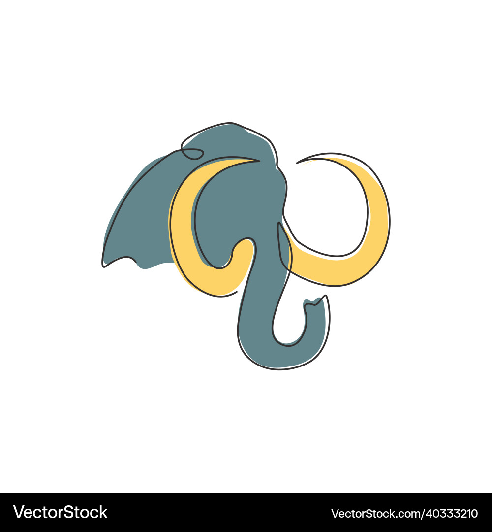 One continuous line drawing of big mammoth Vector Image