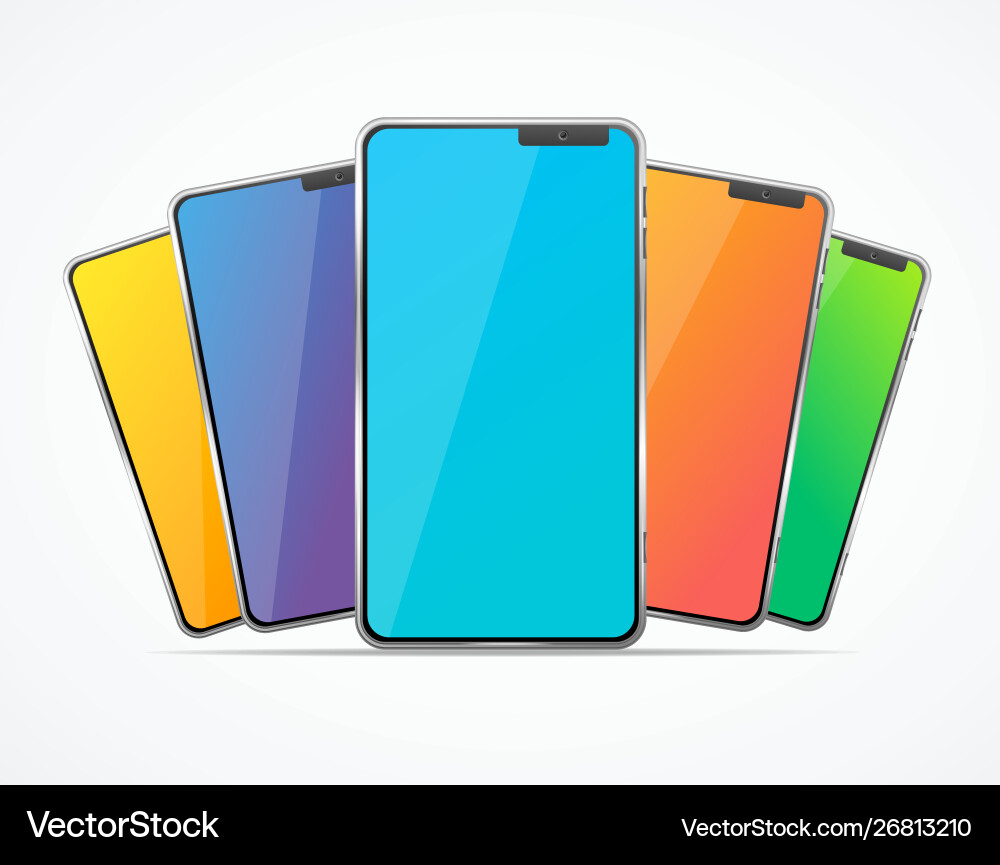 Realistic detailed 3d color mobile phone set Vector Image