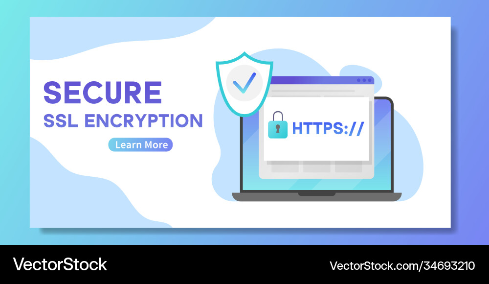 Secure ssl encription banner laptop with opened Vector Image