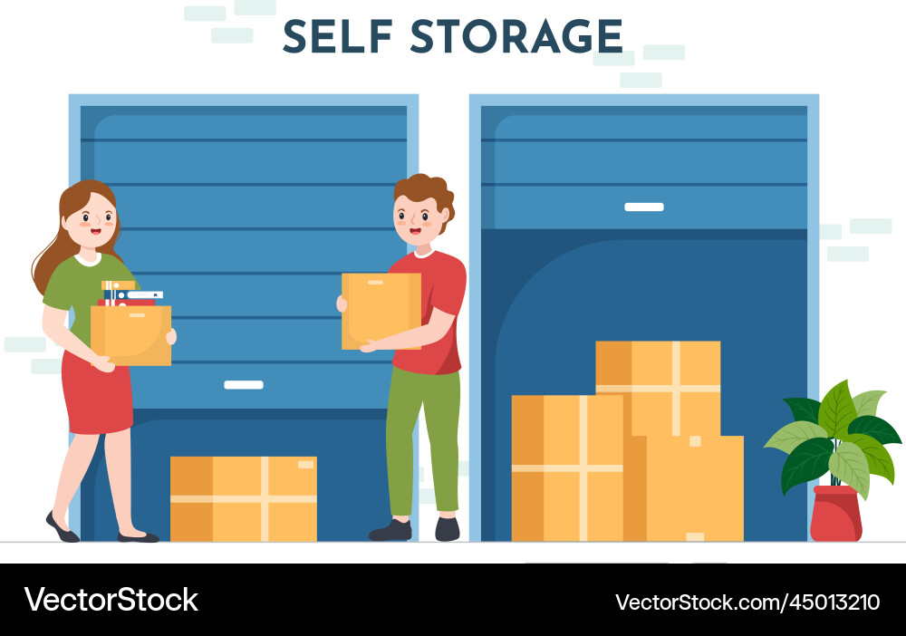 Self storage of cardboard boxes filled Royalty Free Vector