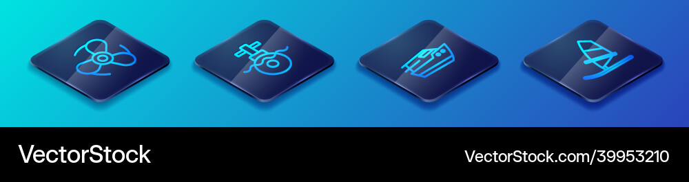 Set isometric line speedboat boat propeller Vector Image