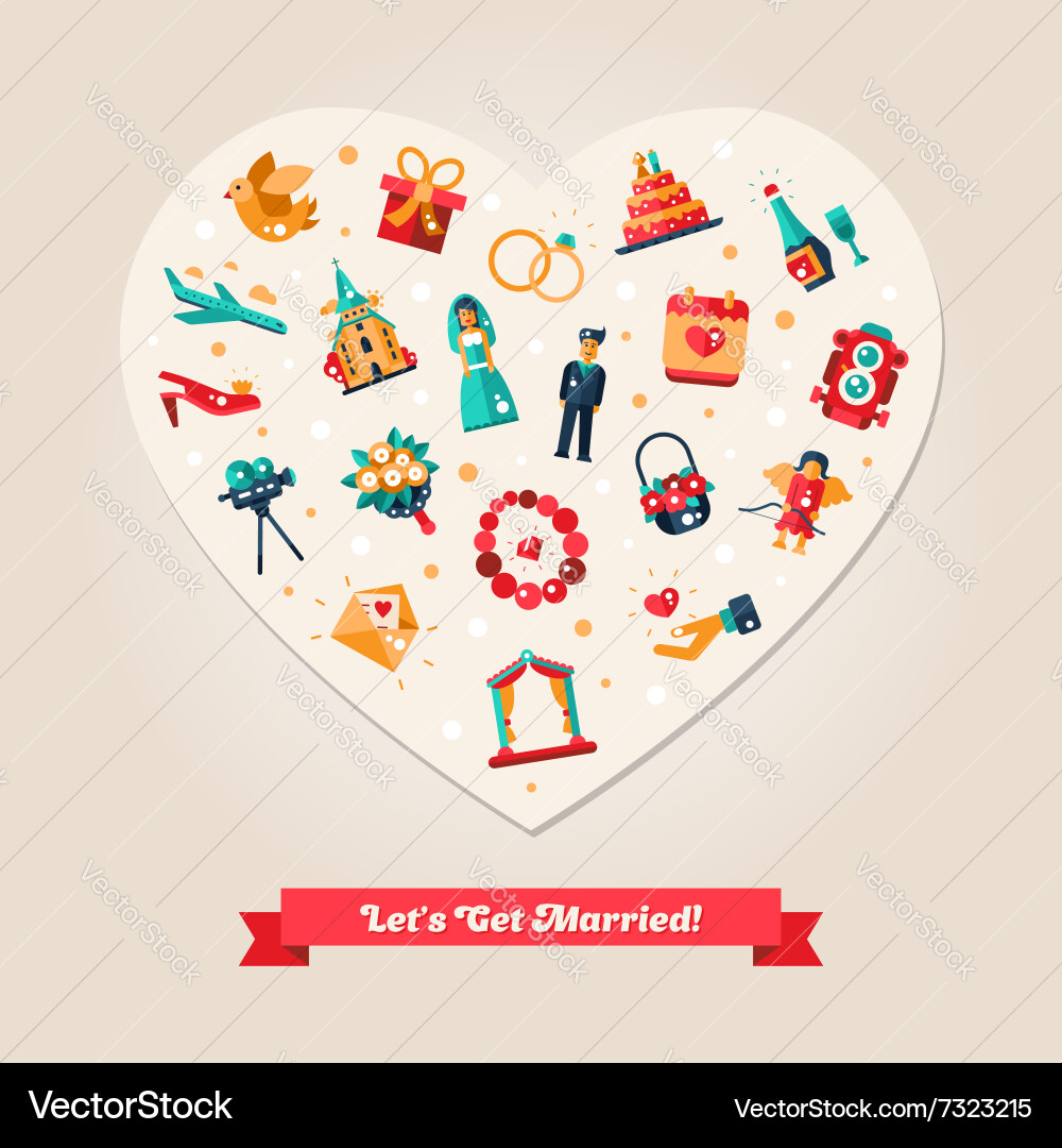 Flat design wedding and marriage proposal heart Vector Image