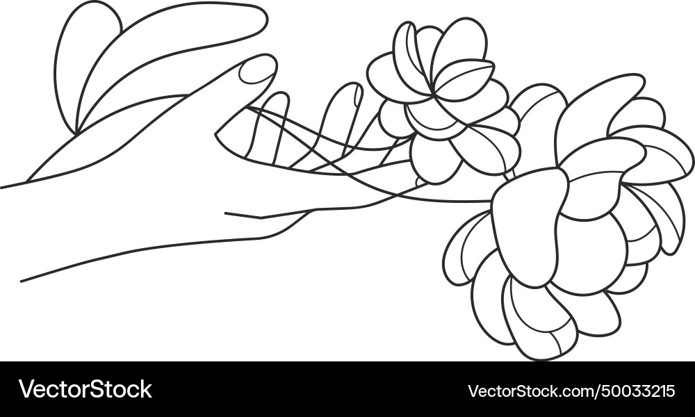 Hand holding flowers outline Royalty Free Vector Image