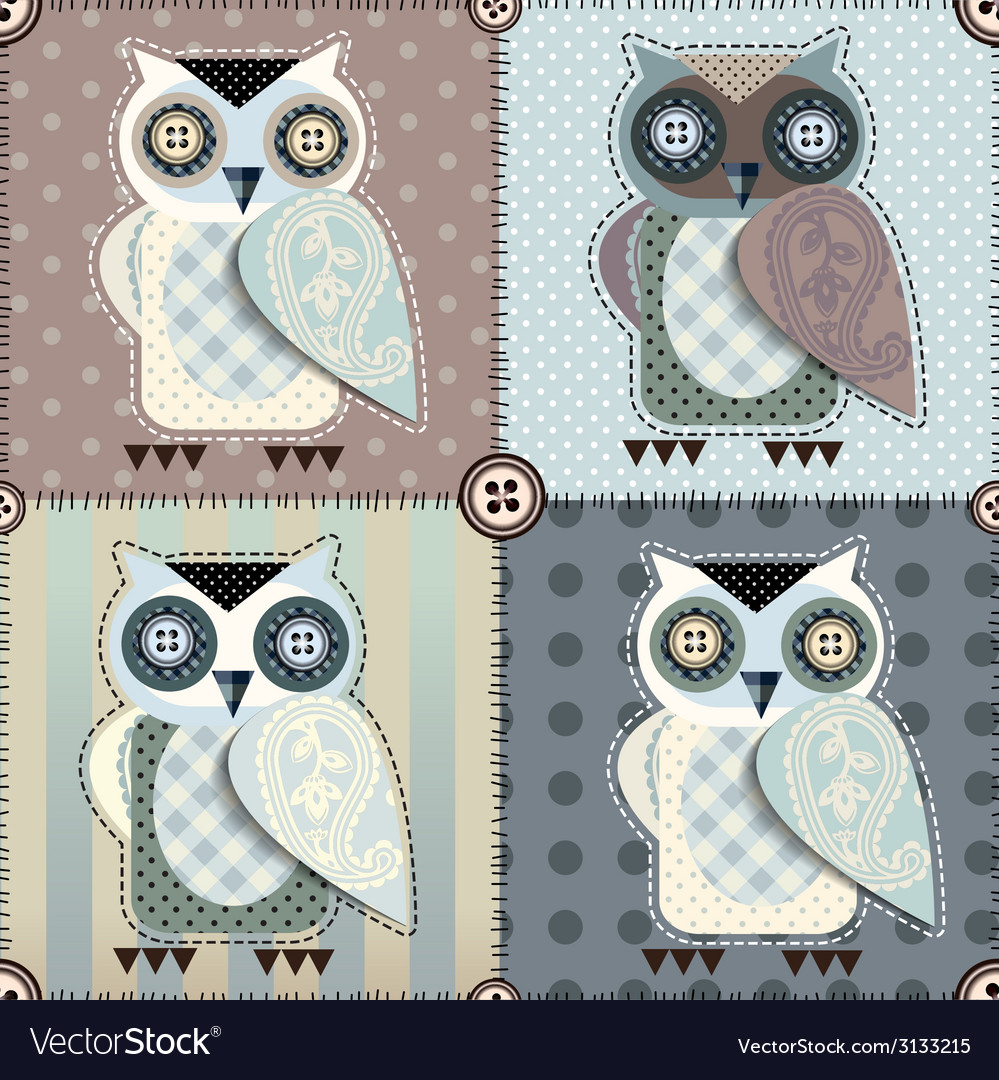 Patchwork with owls Royalty Free Vector Image - VectorStock