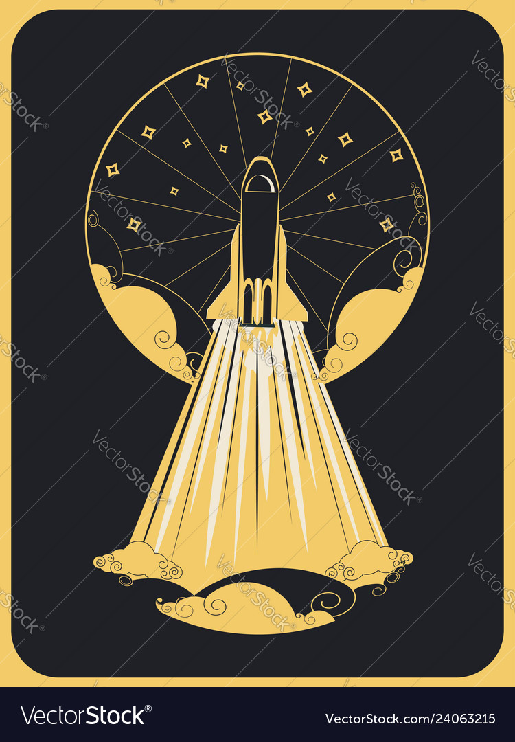 Retro design of flying space shuttle Royalty Free Vector