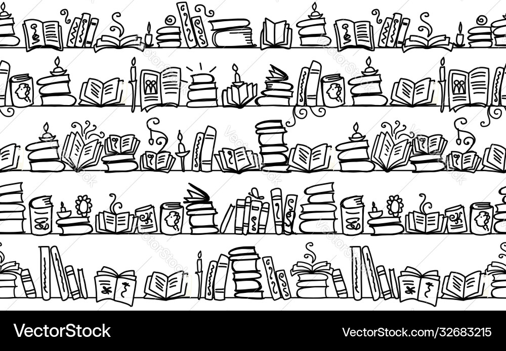Seamless pattern with books on bookshelves sketch Vector Image