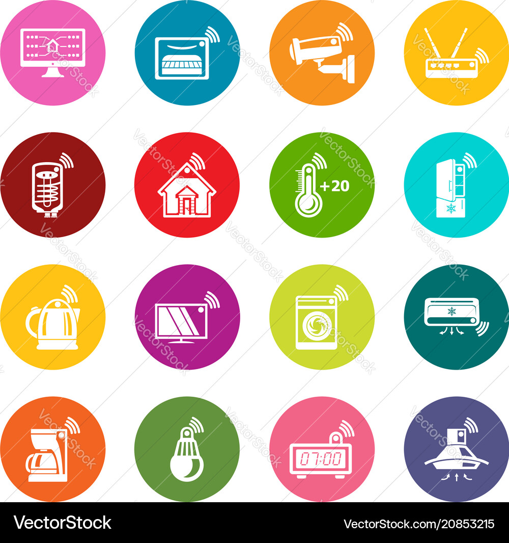 Smart home icons set colorful circles Royalty Free Vector