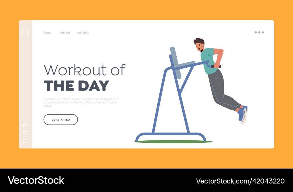 Bodybuilder male character workout landing page Vector Image