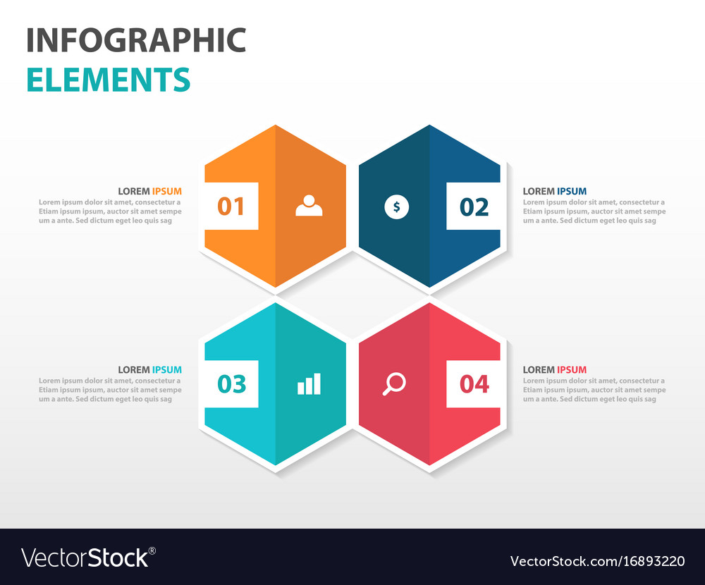 Colorful 4 hexagon business infographics elements Vector Image