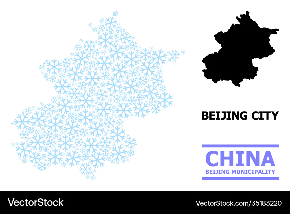 Icy mosaic map beijing municipality snow Vector Image