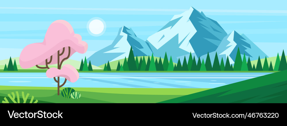 Panoramic view of large mountains beautiful Vector Image