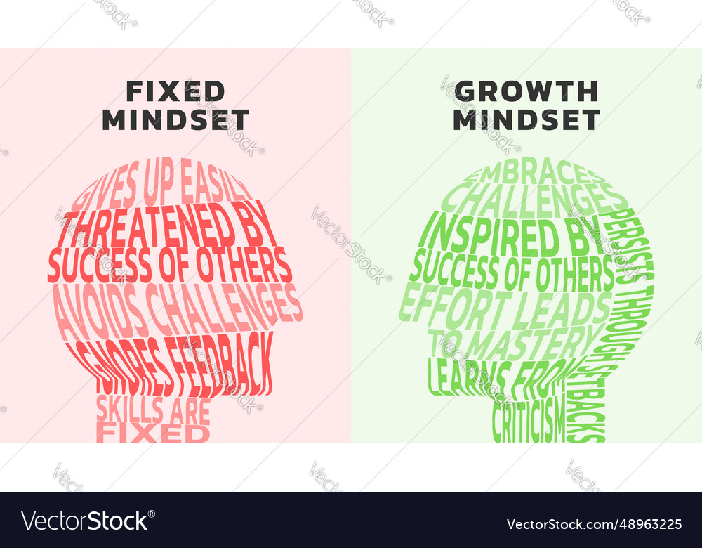 Difference between a fixed vs growth mindset Vector Image