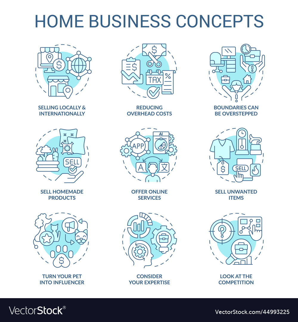 Home business turquoise concept icons set Vector Image