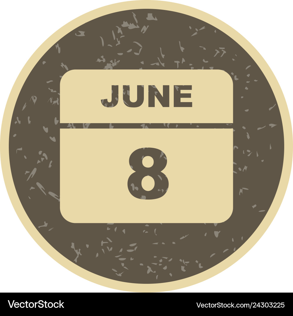 June 8th date on a single day calendar Royalty Free Vector
