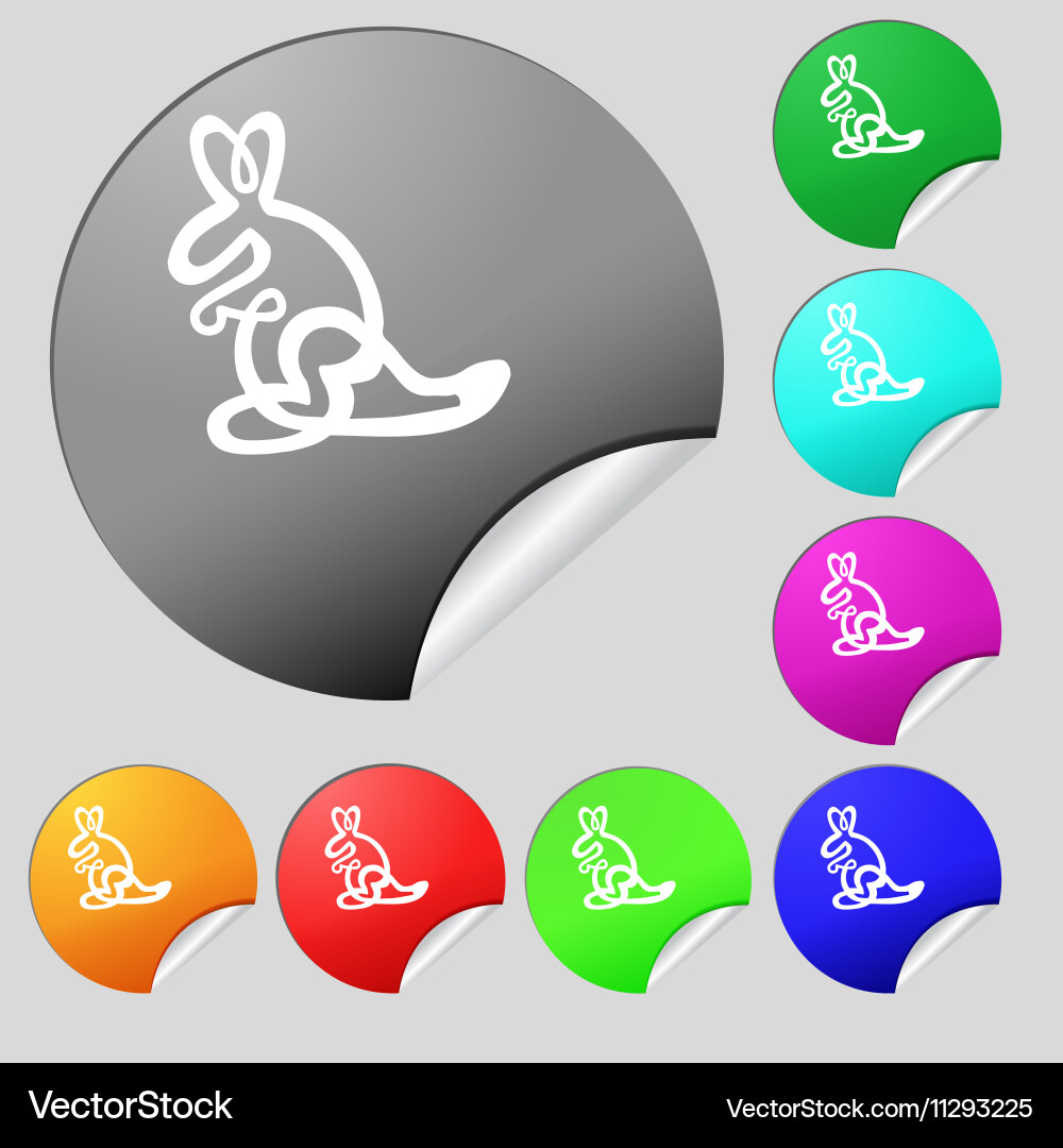 Kangaroo Icon sign Set of eight multi colored Vector Image