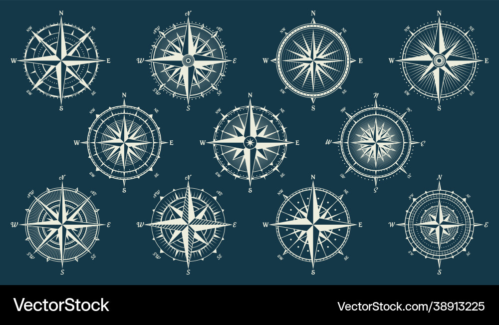 Vintage marine wind rose nautical chart Royalty Free Vector