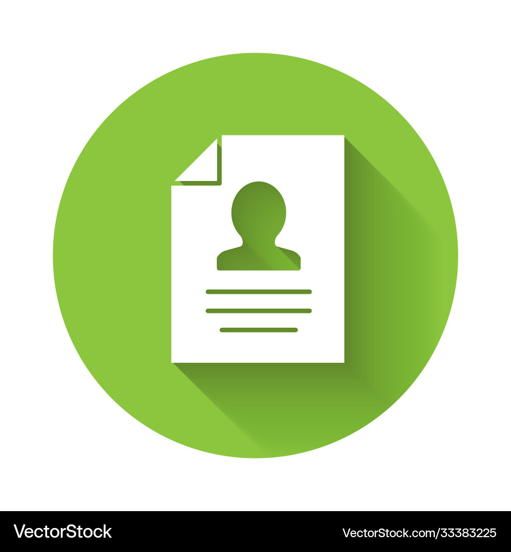 White resume icon isolated with long shadow cv Vector Image