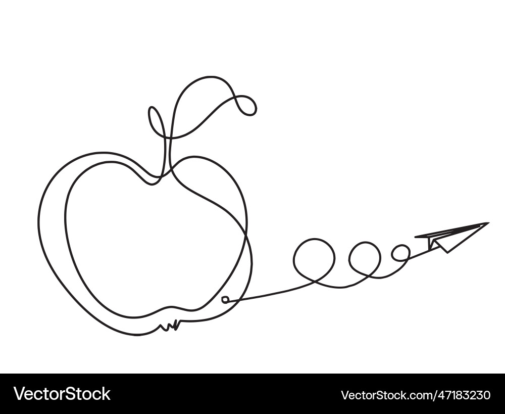 Drawing line apple with paper plane on the white Vector Image