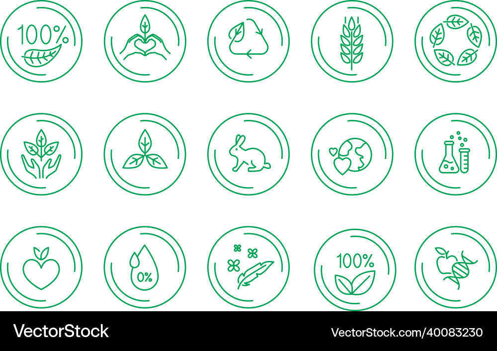 Icon set organic products natural goods Royalty Free Vector