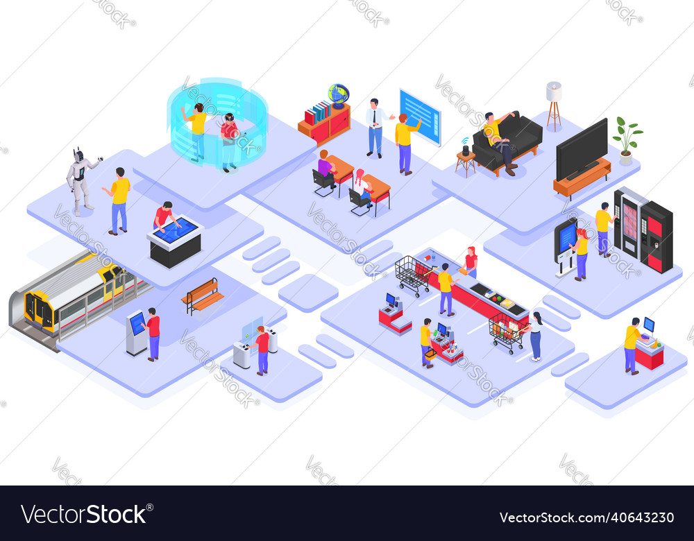 People using interfaces isometric and colored Vector Image
