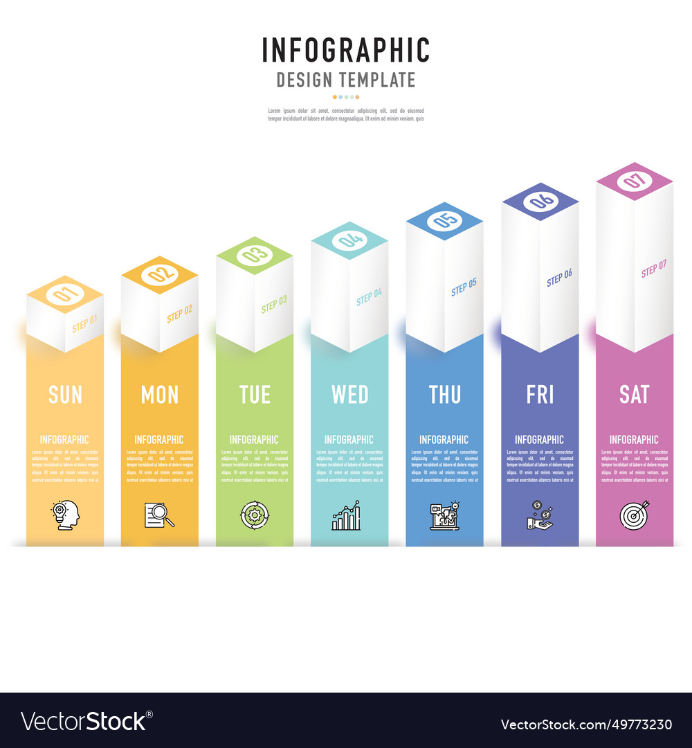 Rectangular isometric weekly timeline infographic Vector Image