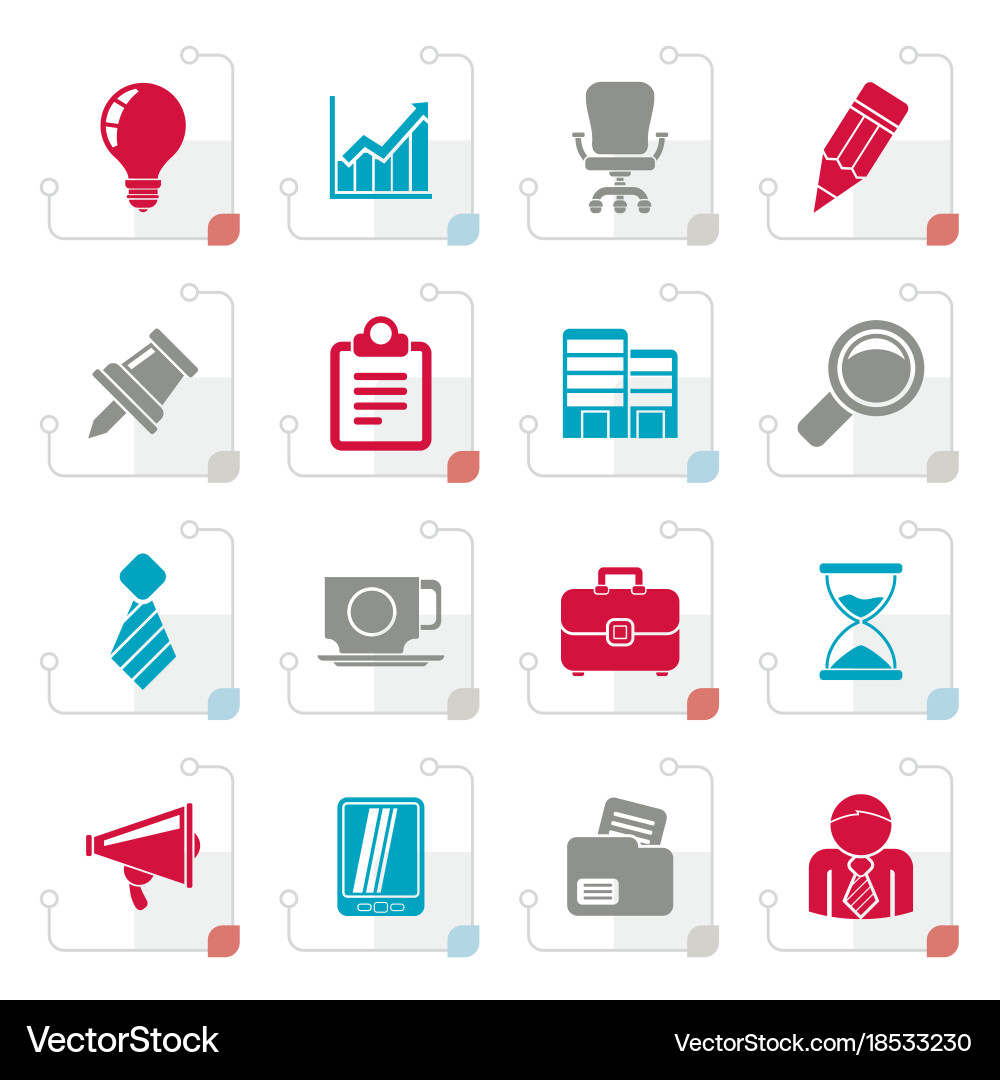 Stylized business and office icons Royalty Free Vector Image