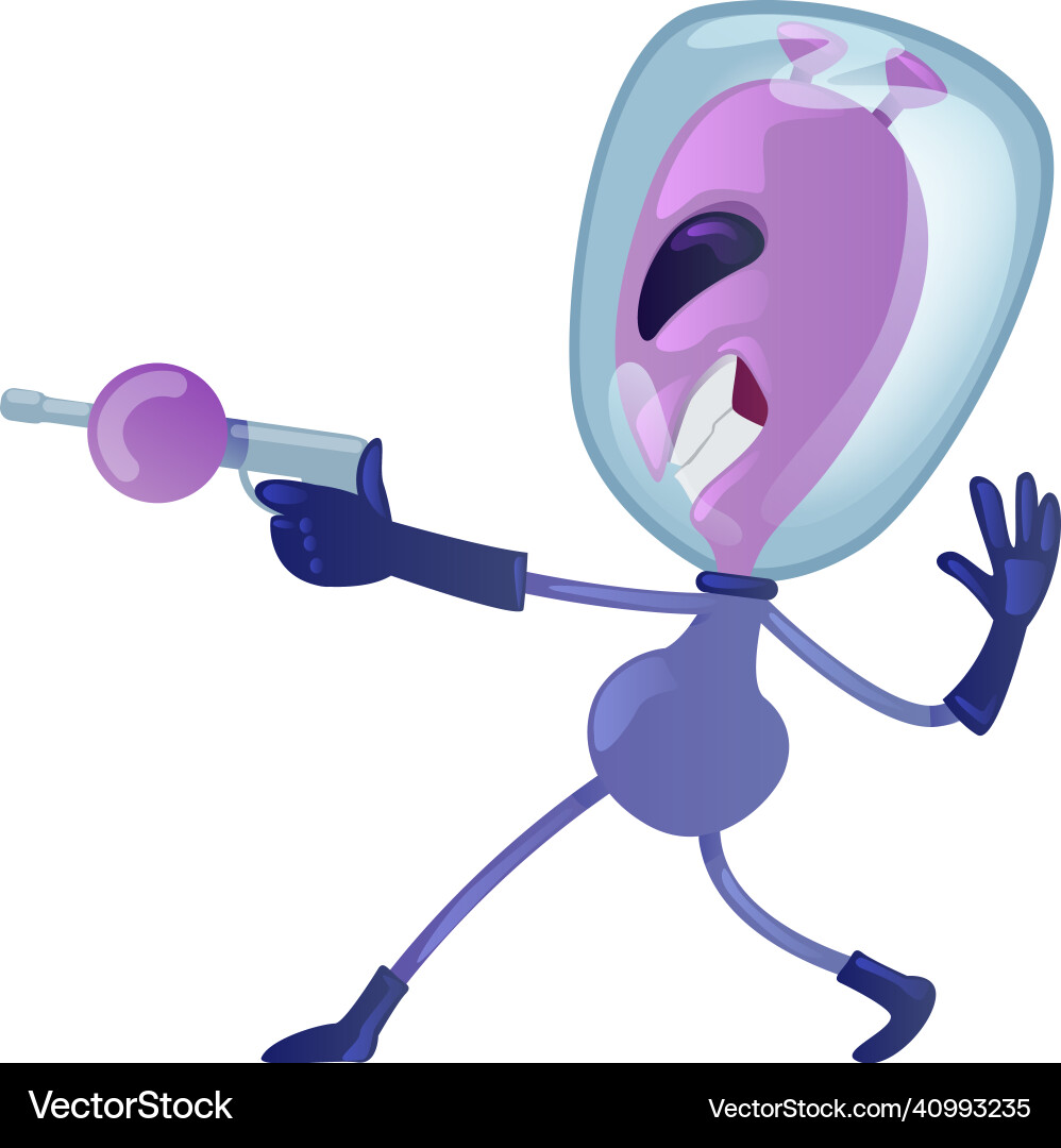 Alien with gun flat cartoon extraterrestrial Vector Image