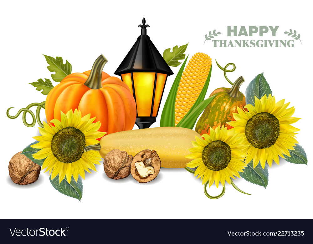 Autumn harvest pumpkin and sunflower fresh Vector Image