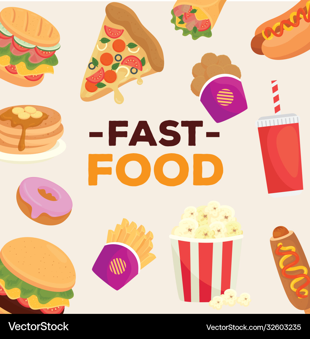 Banner with different delicious fast food Vector Image