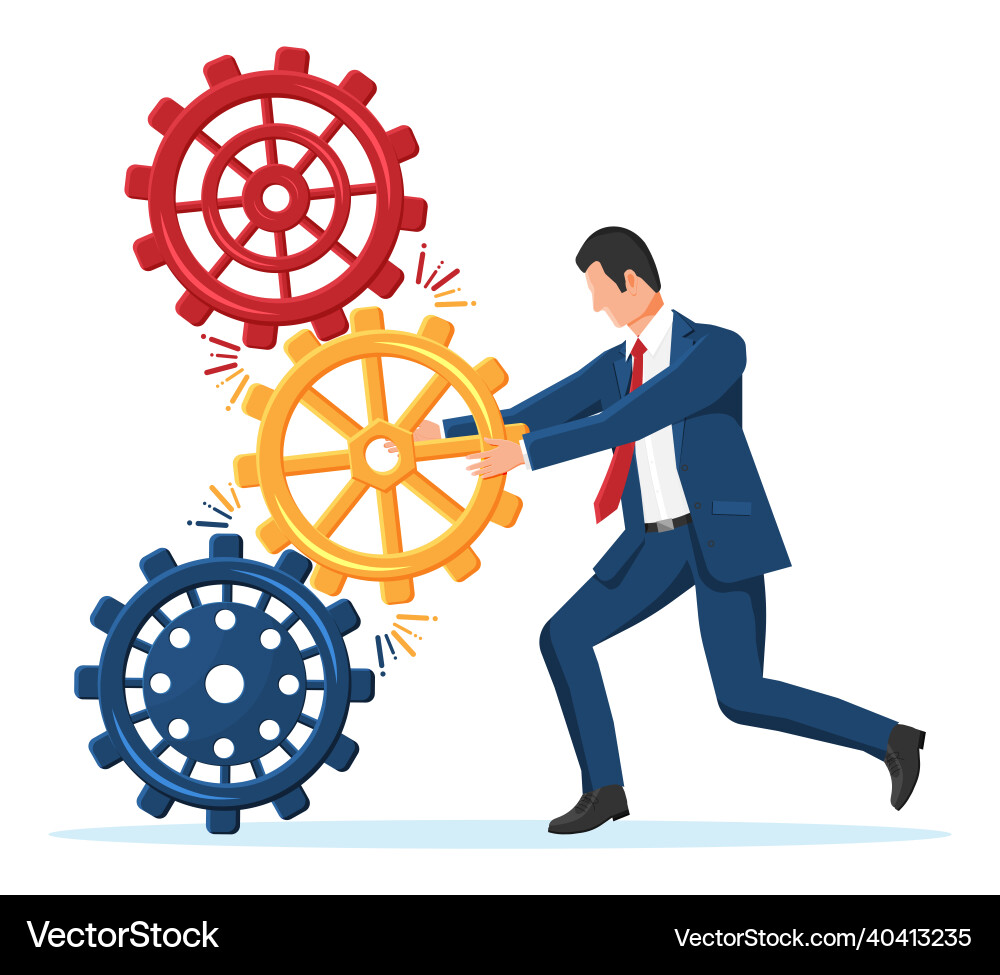 Businessman joining three gears together Vector Image