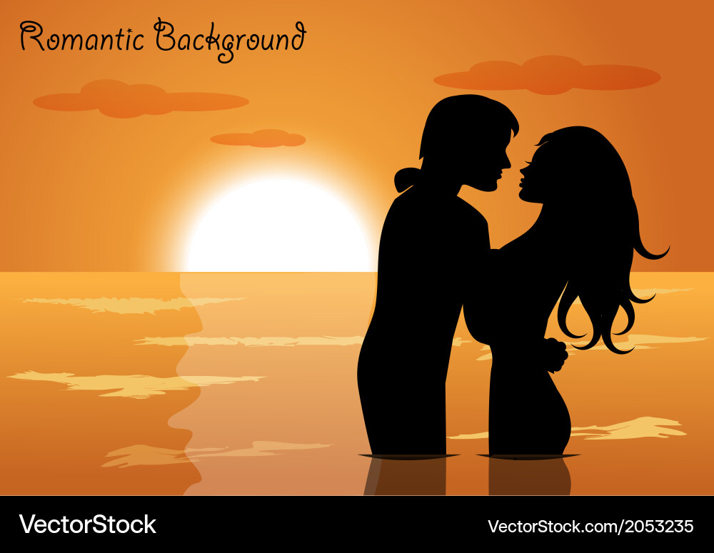 Couple in love at sunset Royalty Free Vector Image