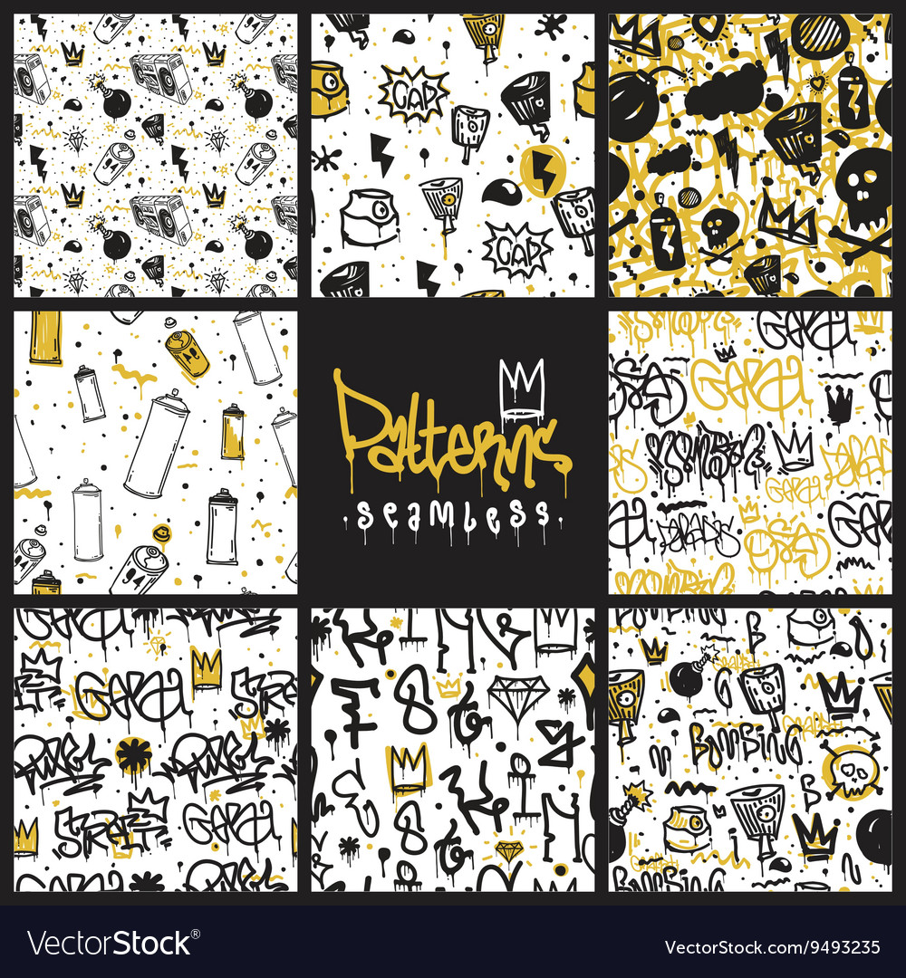 Graffiti seamless patterns set Royalty Free Vector Image