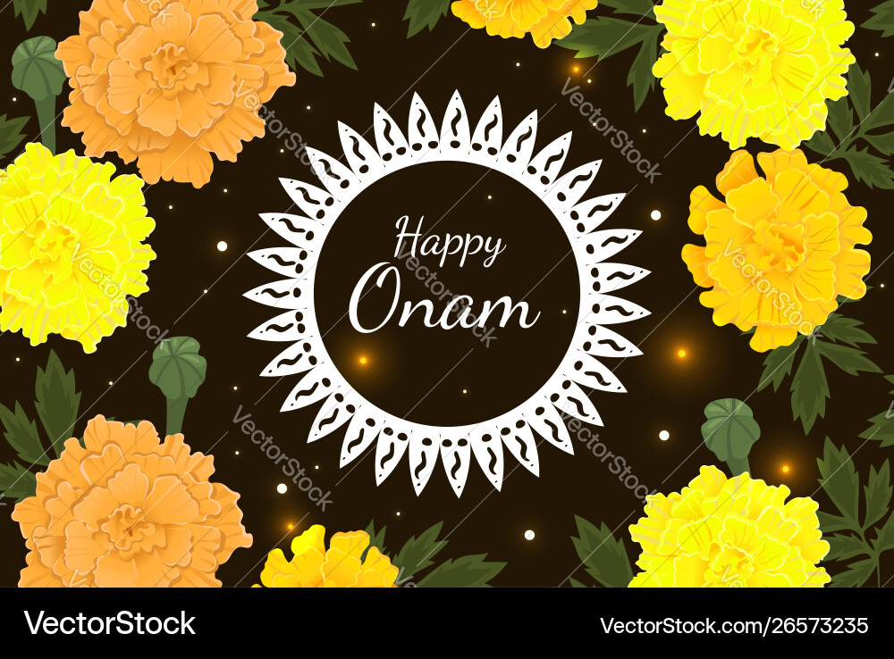Happy onam congratulatory banner with a frame Vector Image