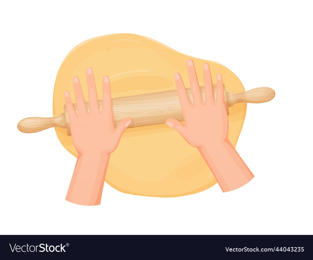 Kneading dough hands rolled out dough for baking Vector Image