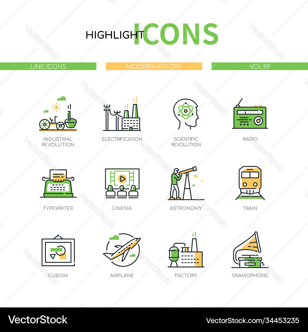 Modern history - line design style icons set Vector Image