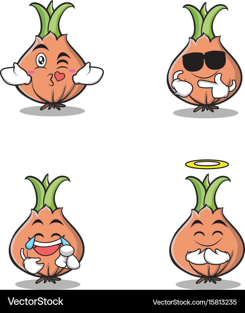 Set onion character cartoon collection Royalty Free Vector