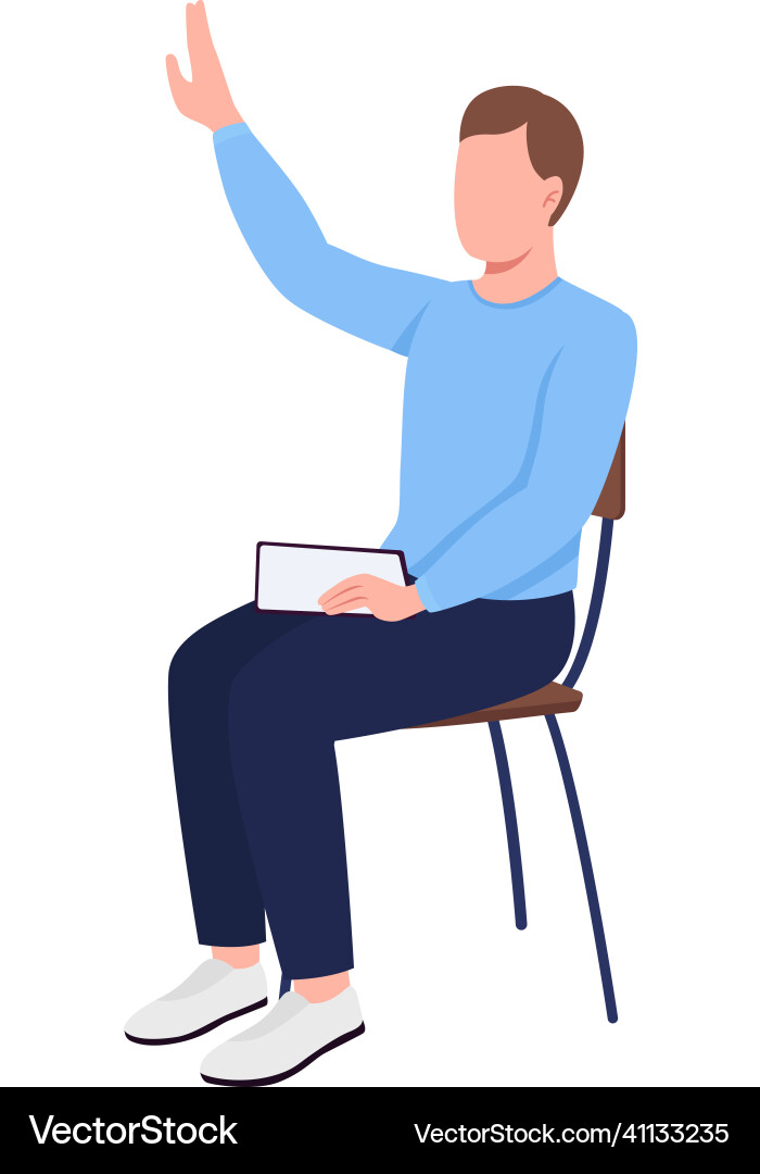 Student raising arm semi flat color character Vector Image