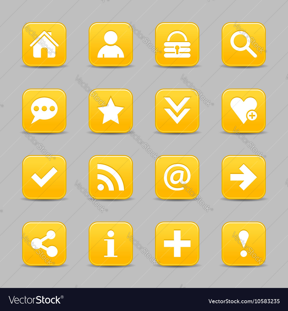 Yellow satin icon web button with white basic sign