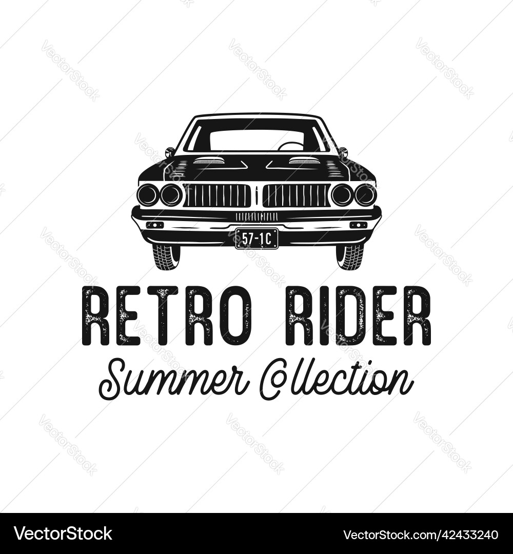 Black and white banner with retro car Royalty Free Vector