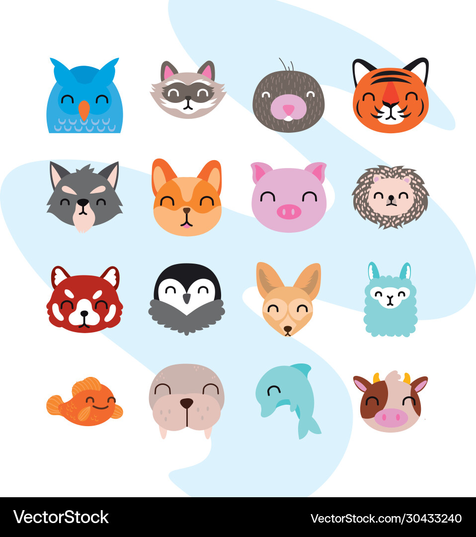 Bundle cute animals characters Royalty Free Vector Image