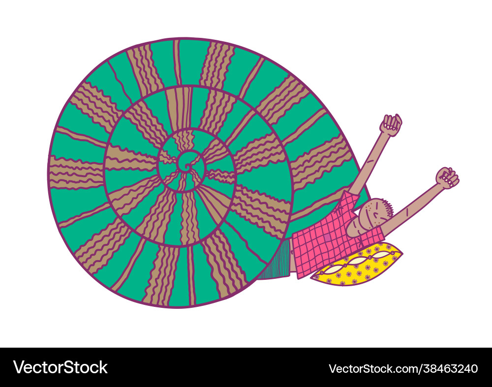 Good morning man in shell a snail Royalty Free Vector Image