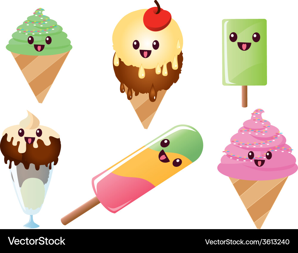 Kawaii ice cream and popsicles Royalty Free Vector Image