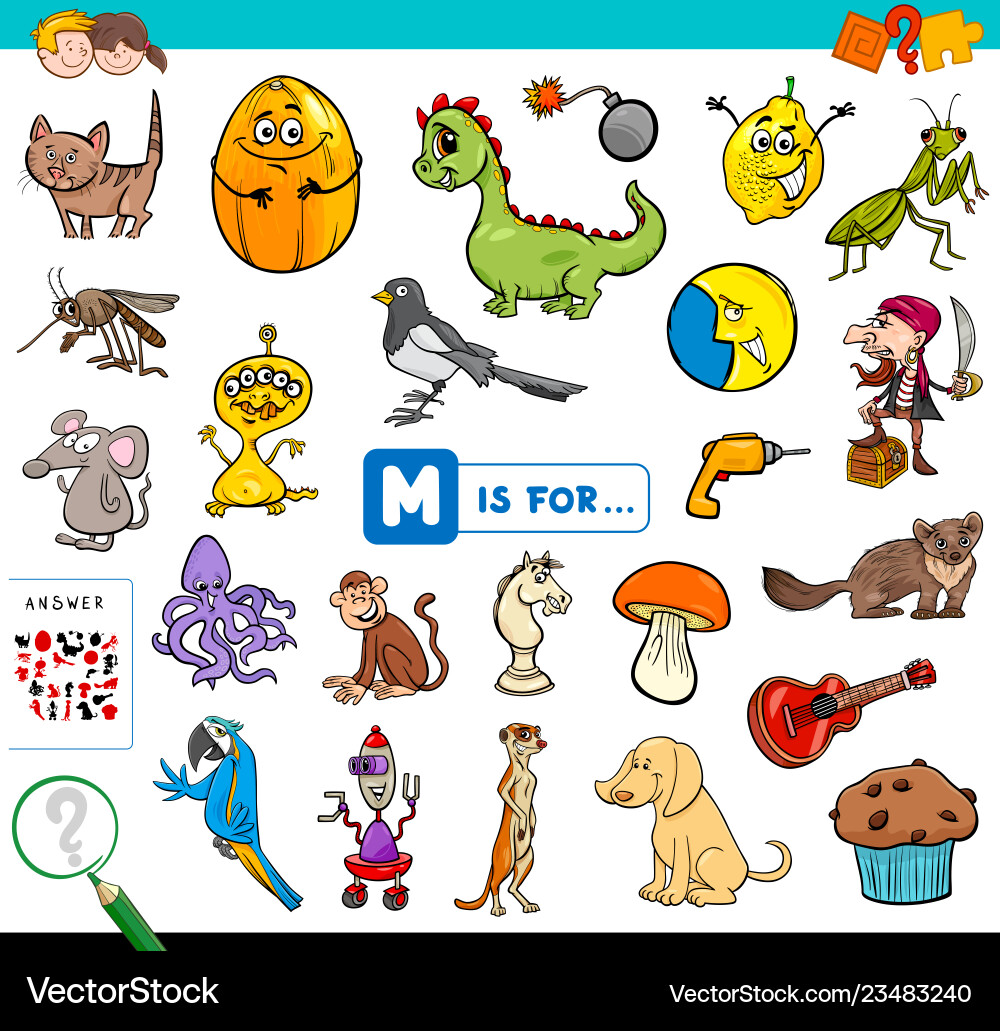 M is for educational game for children Royalty Free Vector