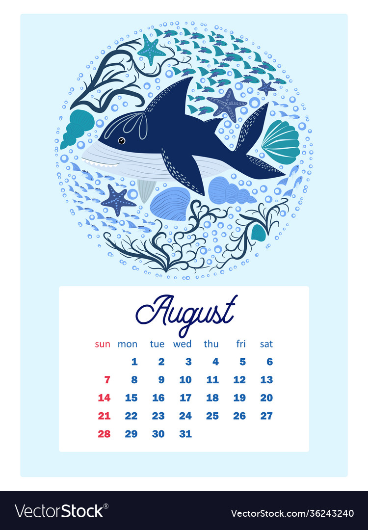 Marine life wall calendar design template Vector Image